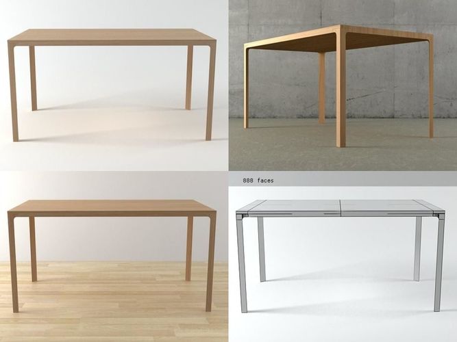Bend-in dining table with four different views free 3D model | CGTrader