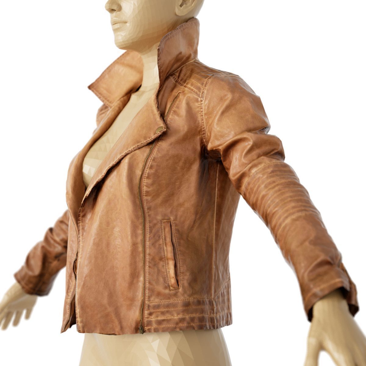 3D model Jacket Dark Brown Leather Open Clothing Fashion Women VR / AR ...