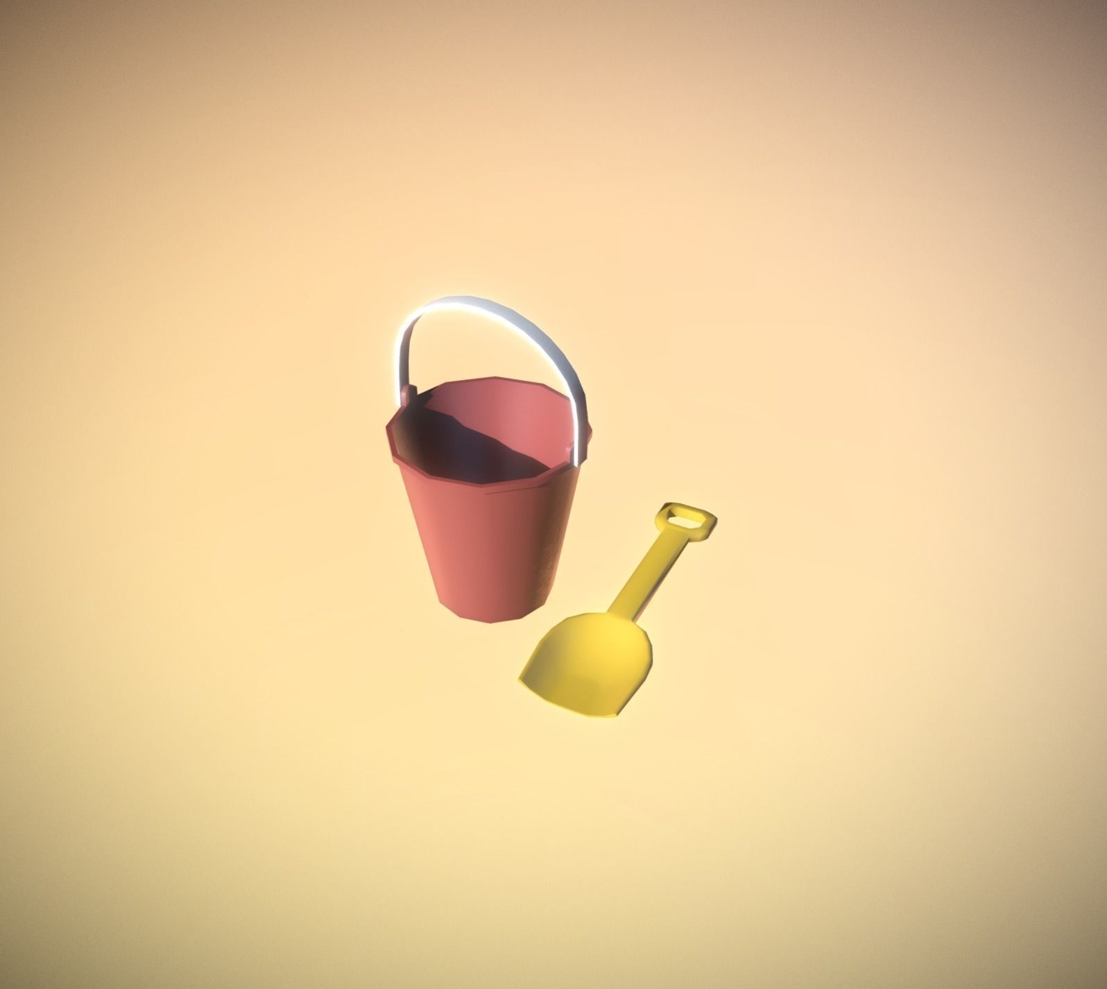 3D model Red Bucket Yellow Shovel toy low-poly game ready VR / AR / low ...