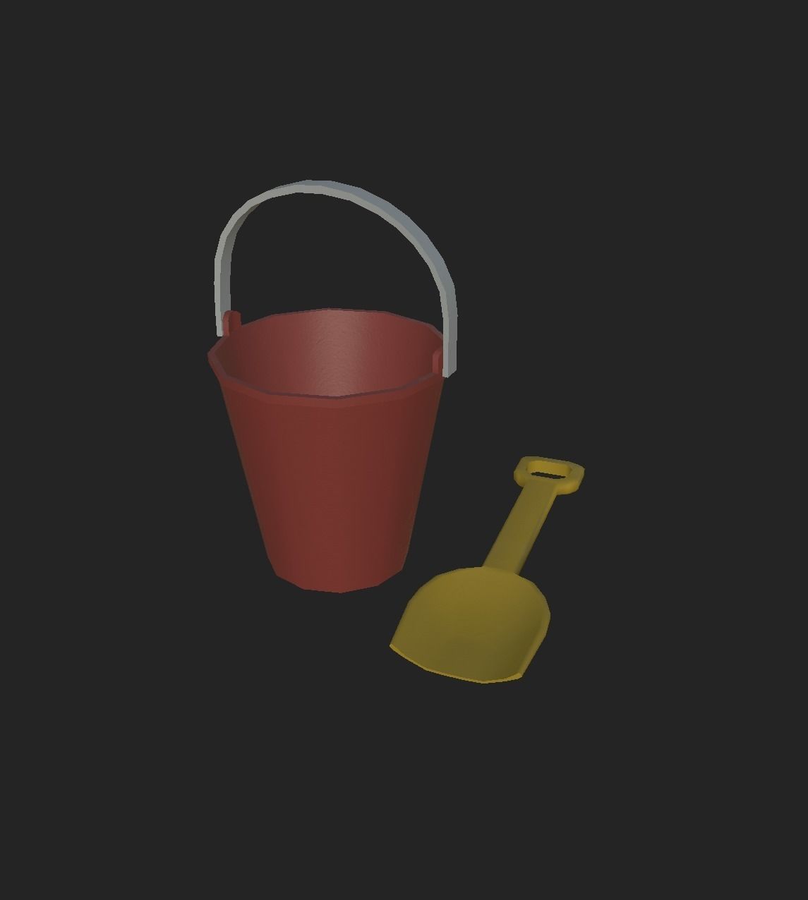 3D model Red Bucket Yellow Shovel toy low-poly game ready VR / AR / low ...
