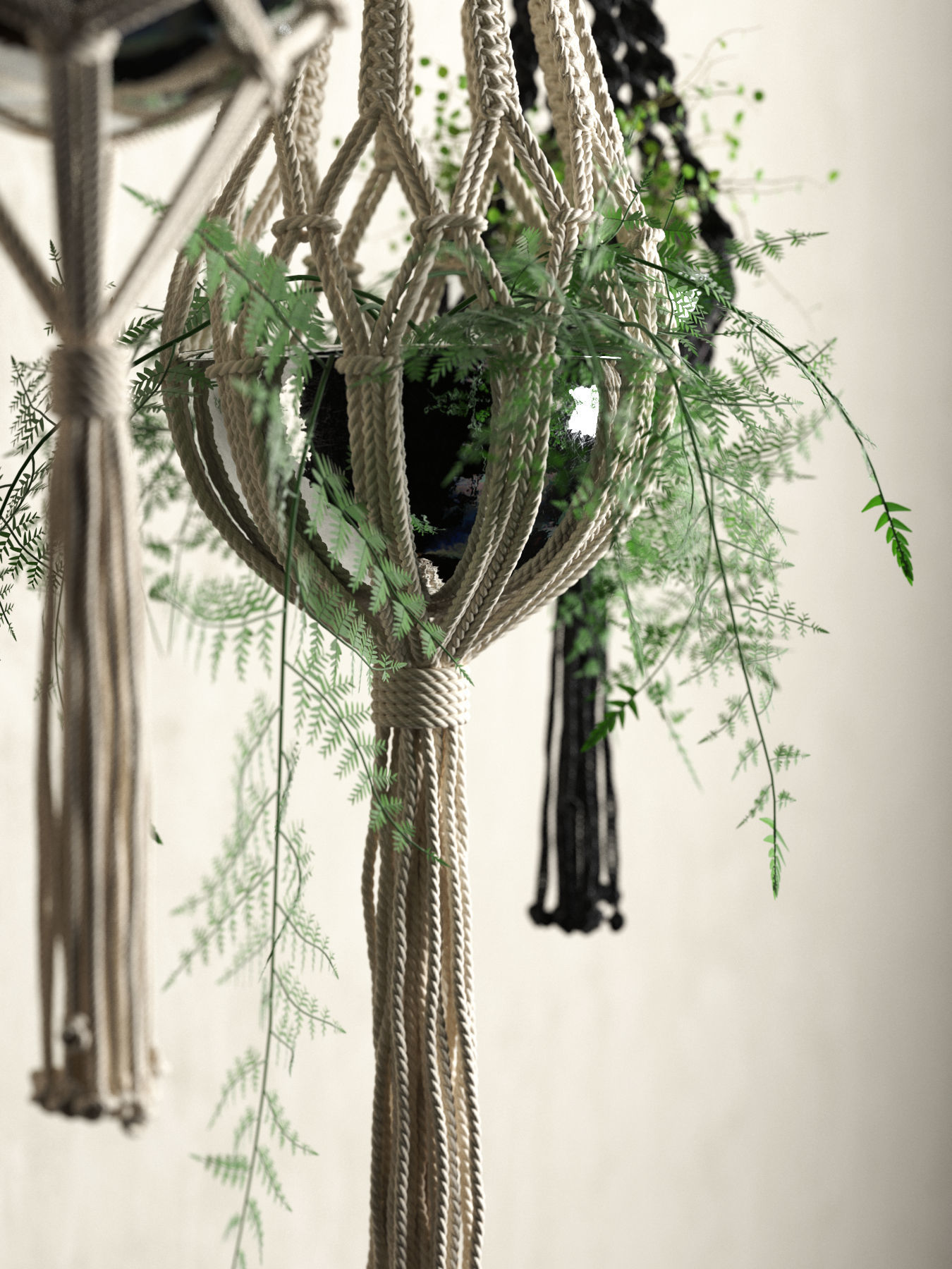 Macrame Hanging Pots with Plants 3D model | CGTrader