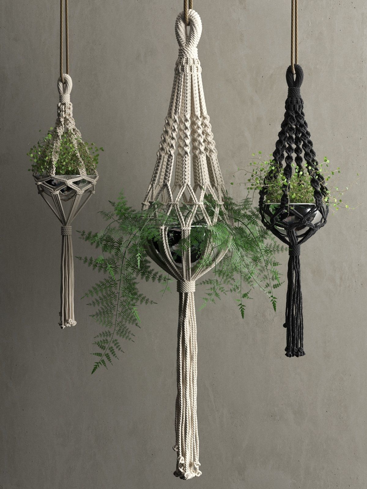 Macrame Hanging Pots with Plants 3D model | CGTrader