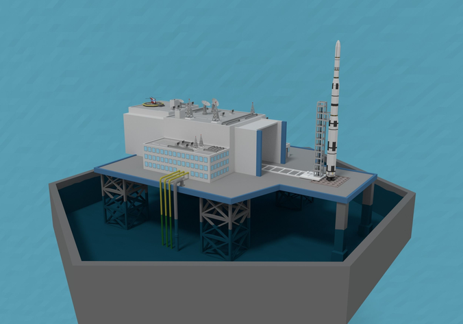3D model LowPoly OffShore Rocket Launch Platform plus Rocket VR / AR ...