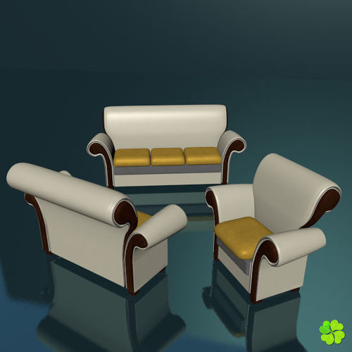 3D model Leather set sofas low poly VR / AR / low-poly | CGTrader