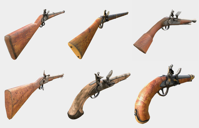 3D model Collection of Low Poly PBR Ready Muskets and Rifles VR / AR ...
