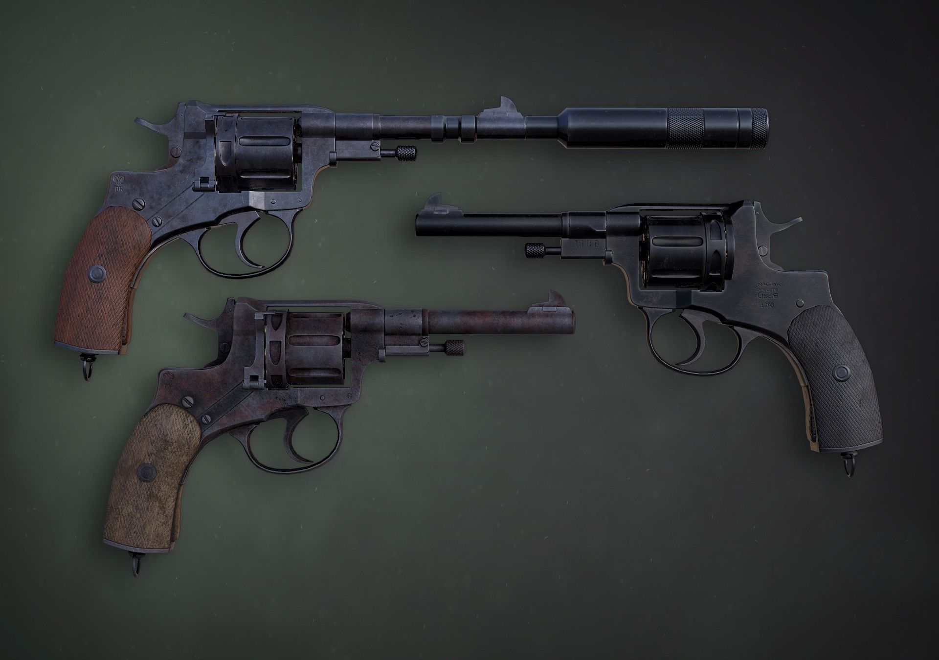 3D model Lowpoly PBR Nagant Revolver With A Silencer