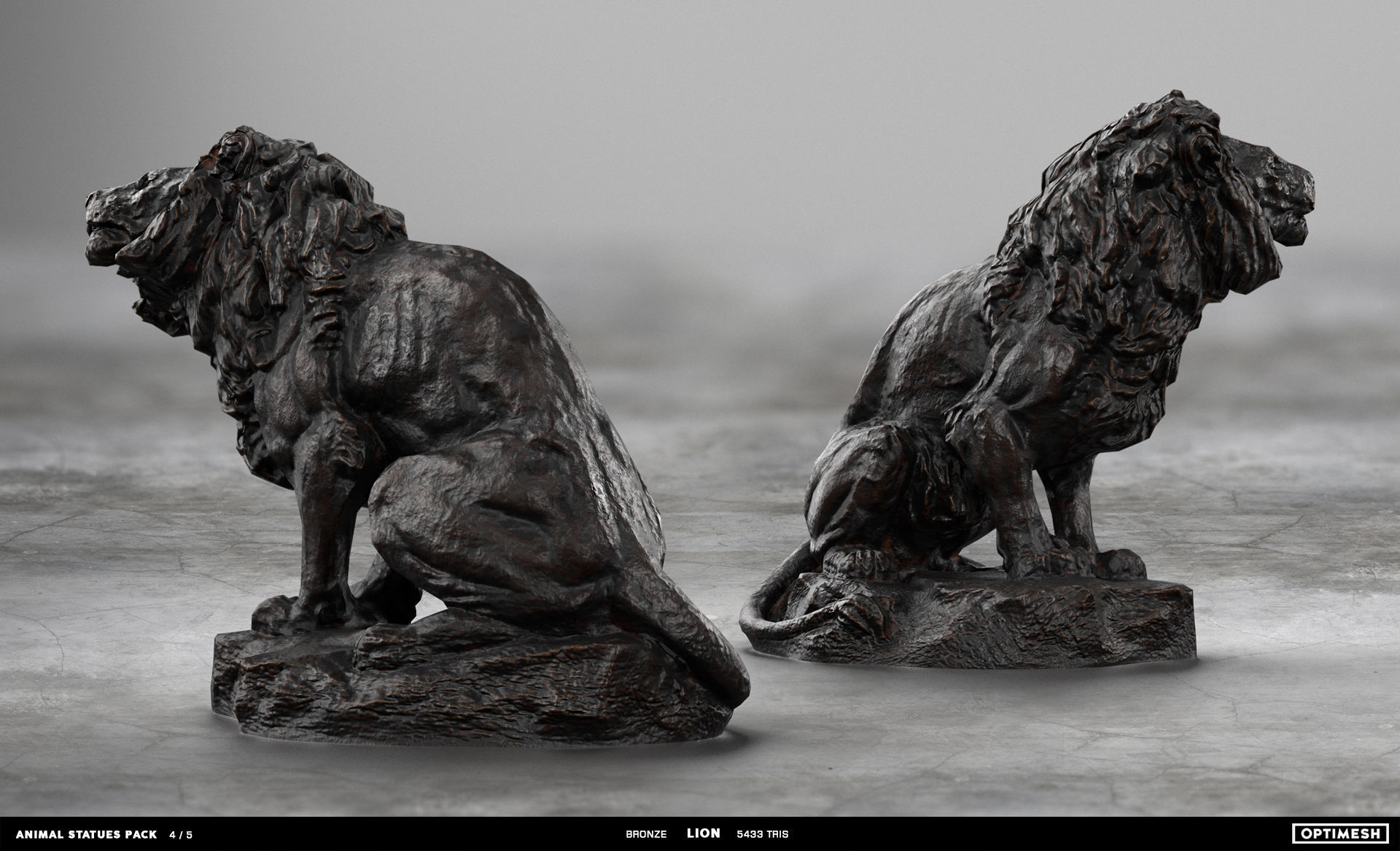 3D model Animal Statues 3D PBR Pack lion puma rhino boar horse VR / AR ...