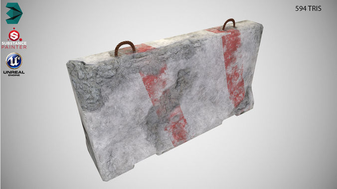 3D model Low Poly Concret Road Block PBR VR / AR / low-poly | CGTrader