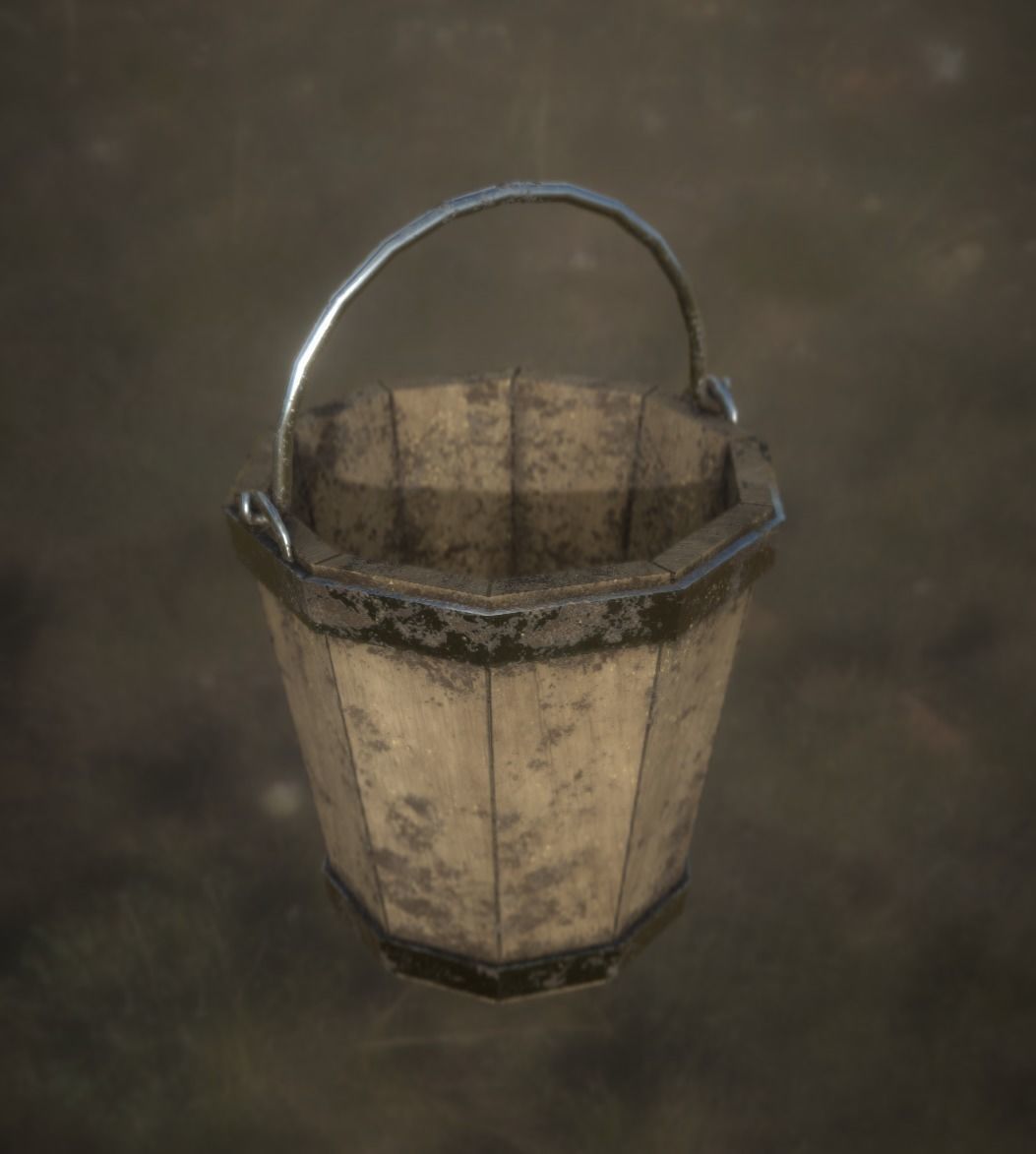 3D model Bucket low poly game ready wooden VR / AR / low-poly rigged ...