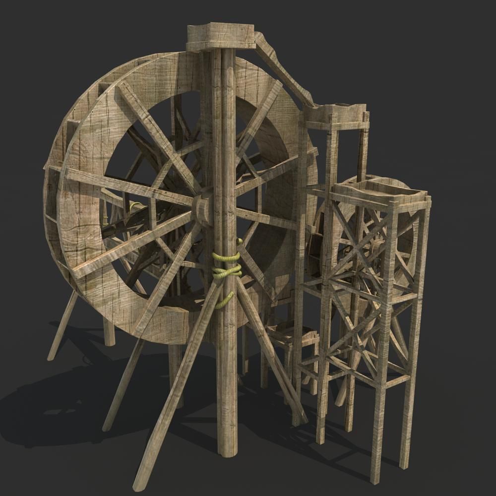 Waterwheel wooden water wheel 3D model | CGTrader