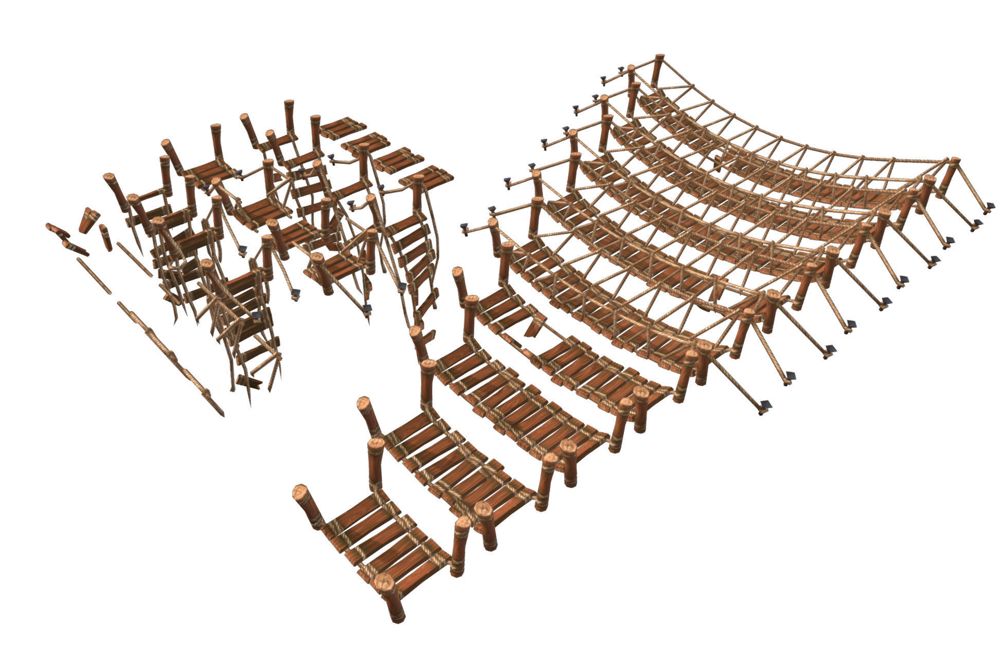 3D model Rope Bridge Set - Low Poly Hand Painted VR / AR / low-poly ...