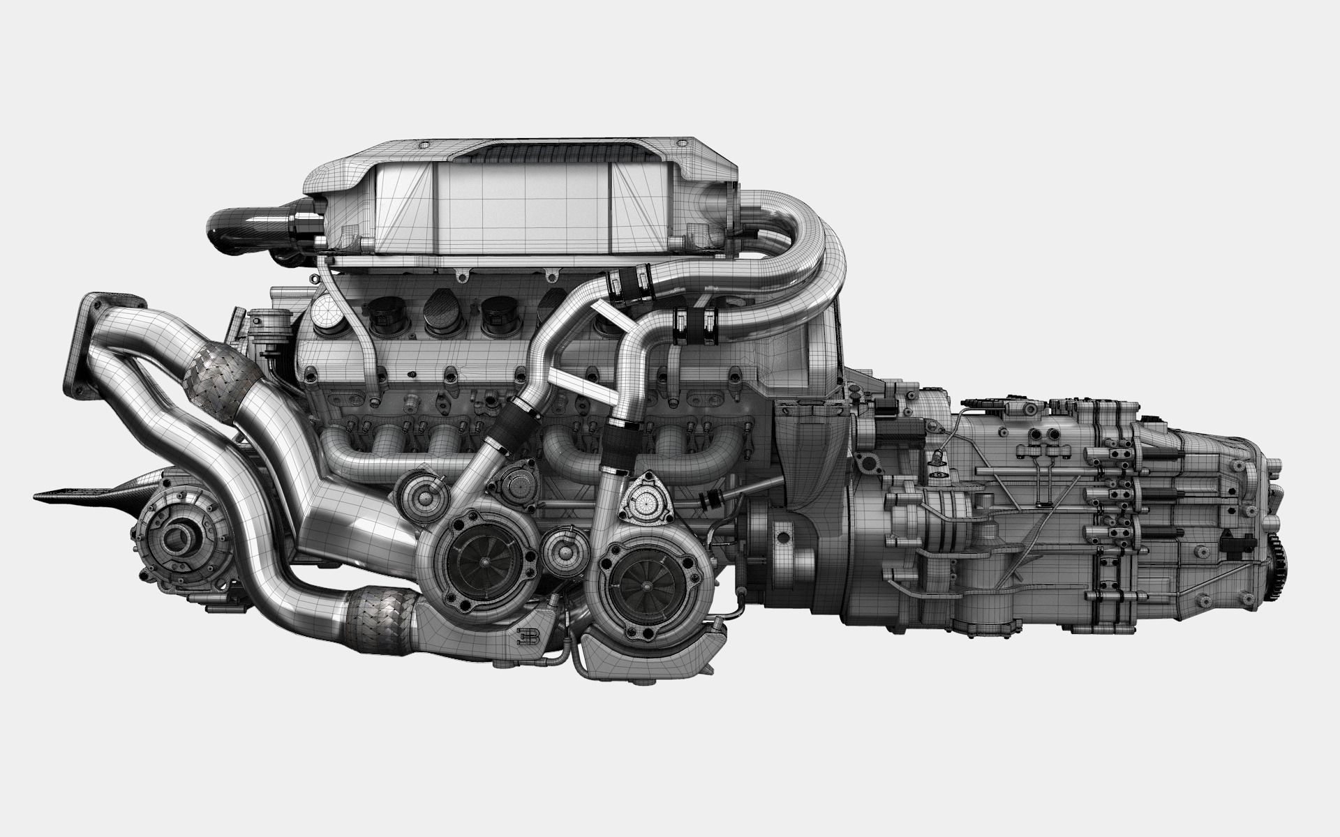3D model Bugatti W16 Engine - Chiron - Divo VR / AR / low-poly | CGTrader