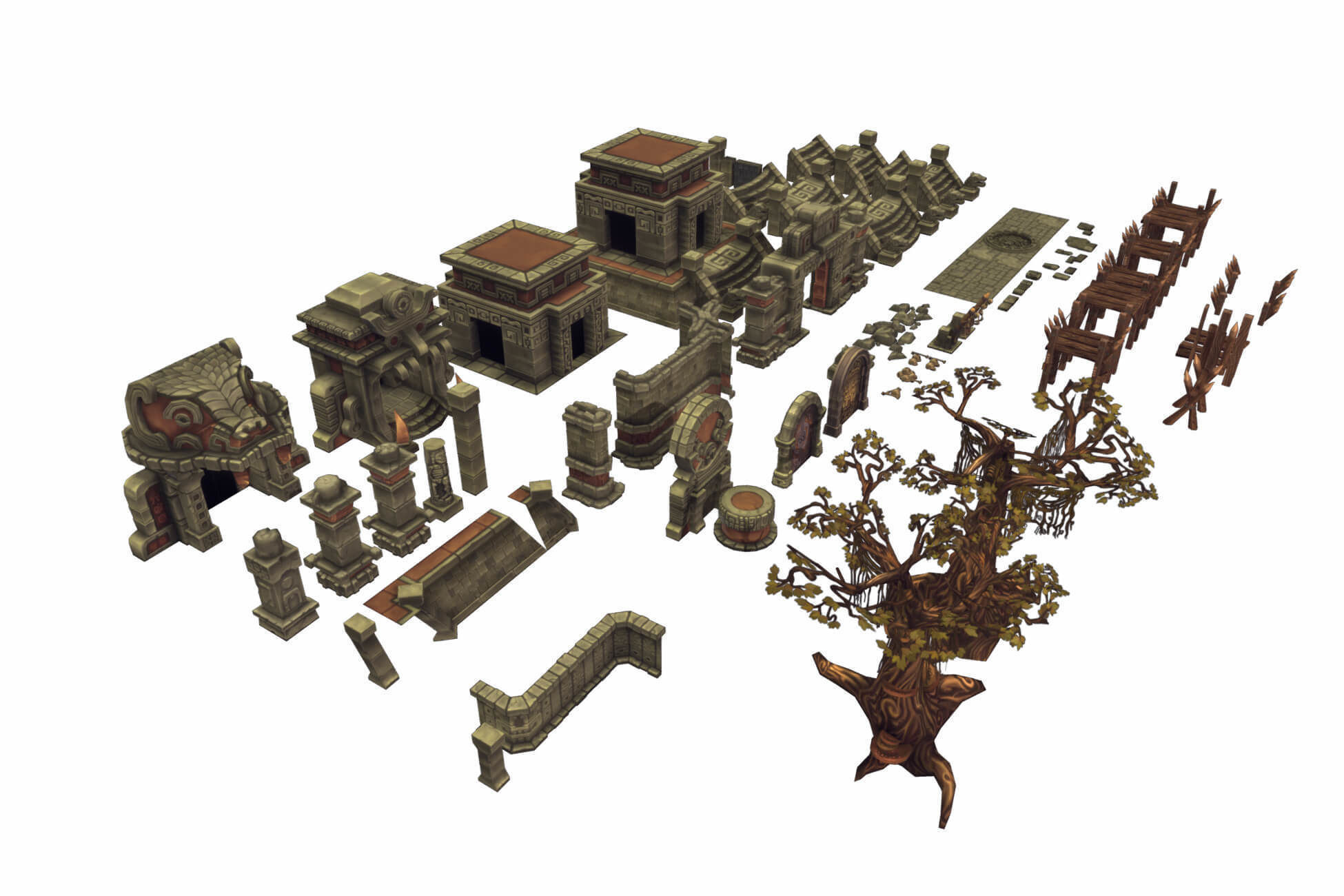 3D model Mayan Temple Set - Low Poly Hand Painted VR / AR / low-poly ...