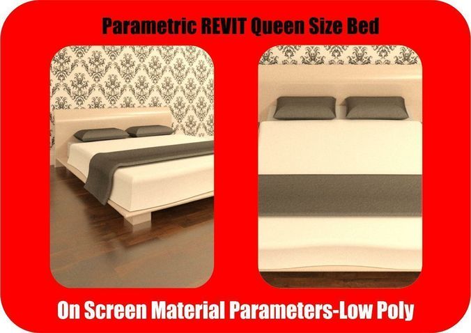 3D model Queen Size REVIT Bed with parametric material options VR / AR ...