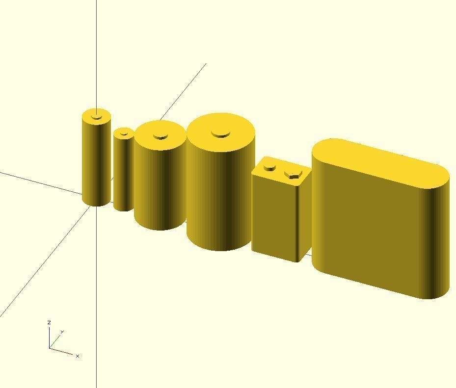 Batteries in OpenSCAD free 3D model 3D printable | CGTrader