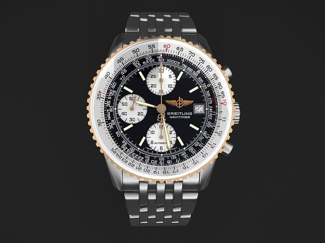 Breitling Navitimer II steel braclet mens watch 3D model | CGTrader
