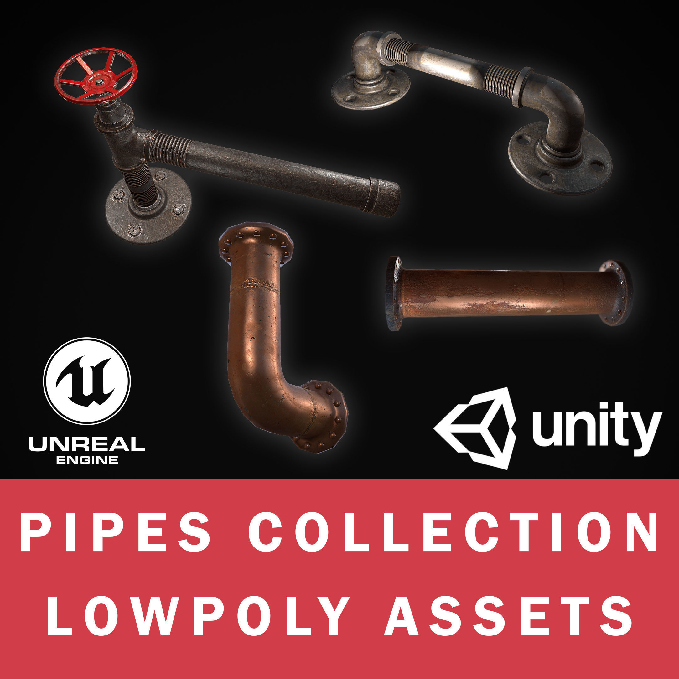 3D model Lowpoly Pipes Collection pipe with handle VR / AR / low-poly ...