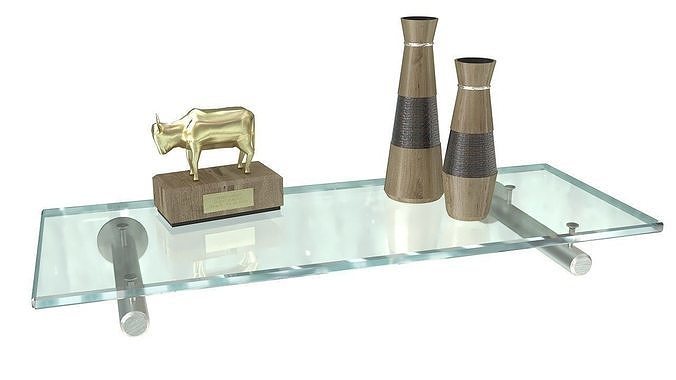 Floating rectangle glass shelf 3D model rigged | CGTrader