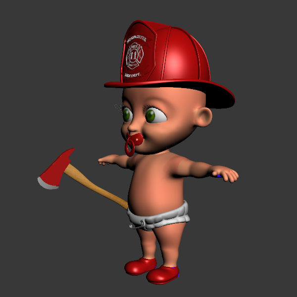 Baby Fireman Cartoon Rigged 3D model rigged | CGTrader