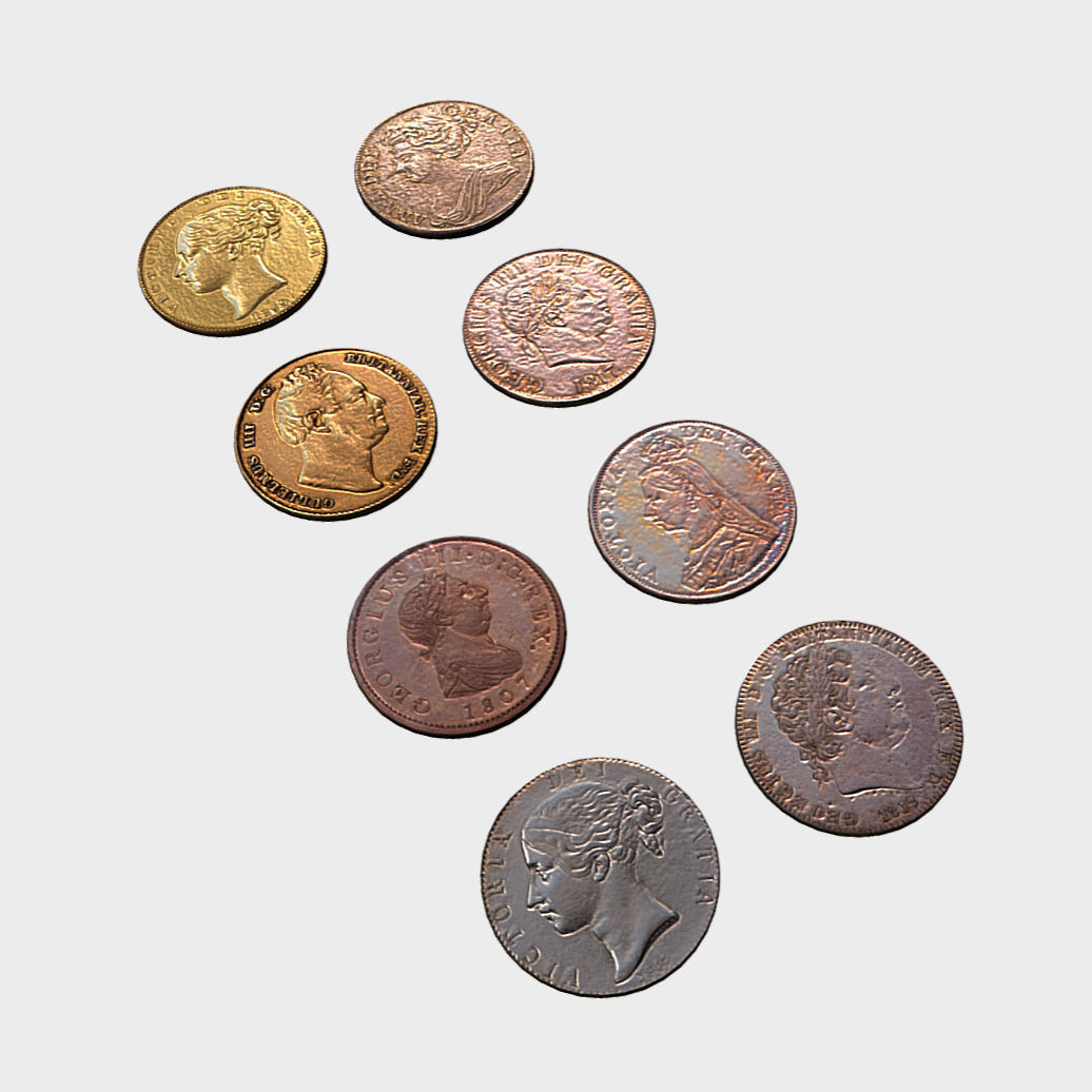 3D model Low Poly PBR coins five different VR / AR / low-poly | CGTrader