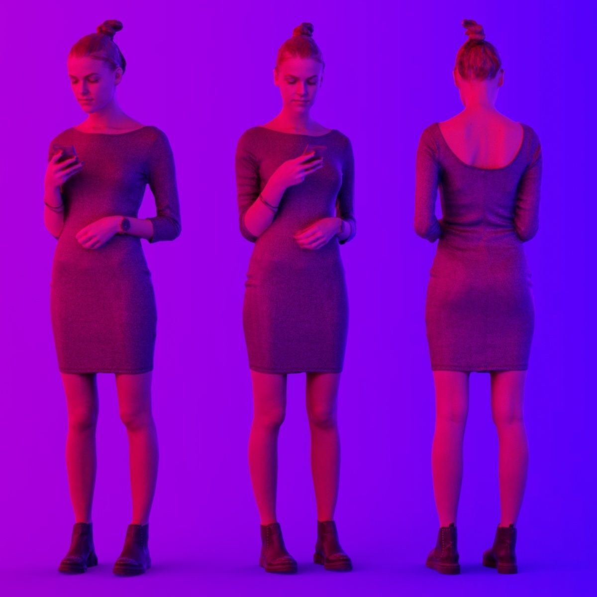 3D model Girl in Grey Dress Texting VR / AR / low-poly | CGTrader