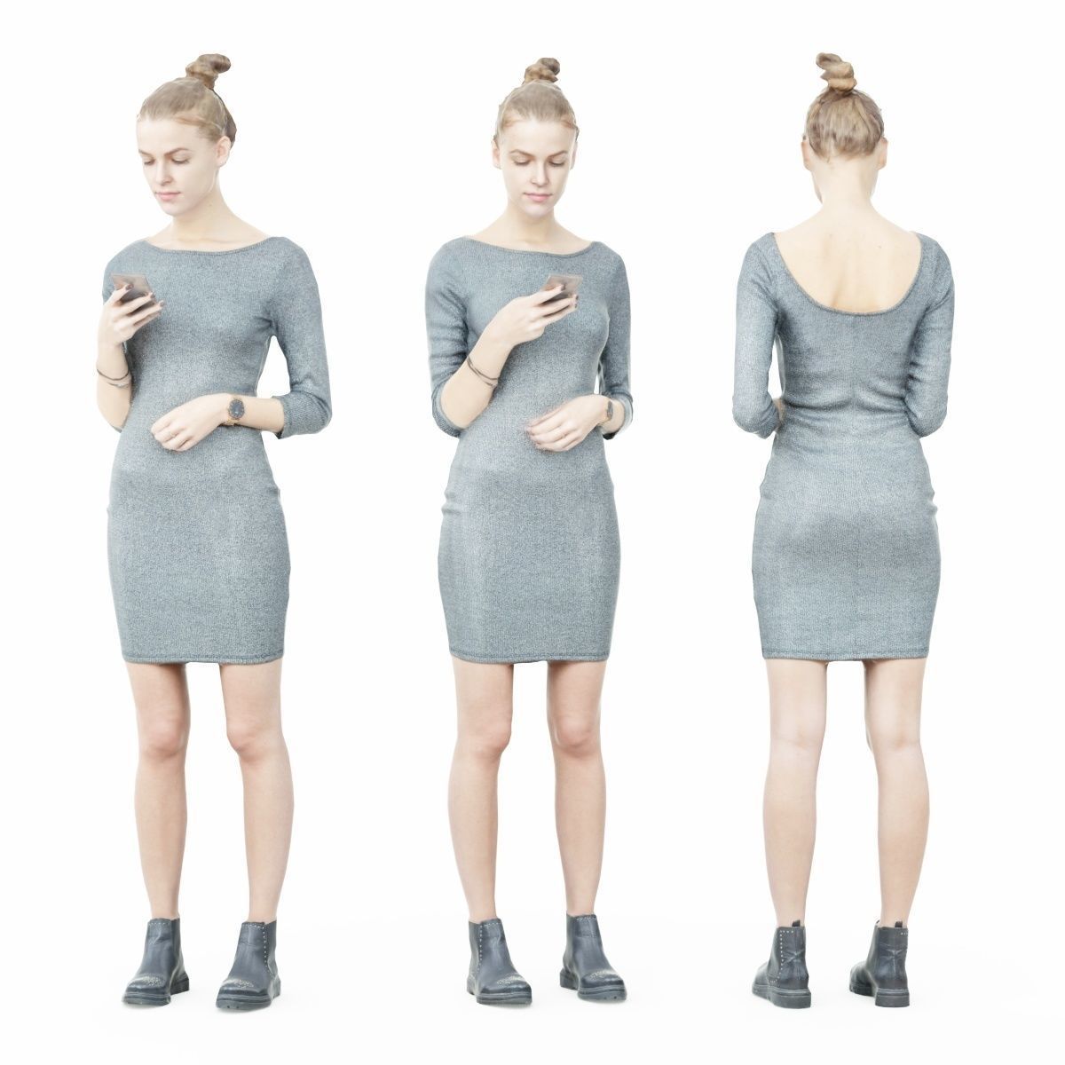 3D model Girl in Grey Dress Texting VR / AR / low-poly | CGTrader