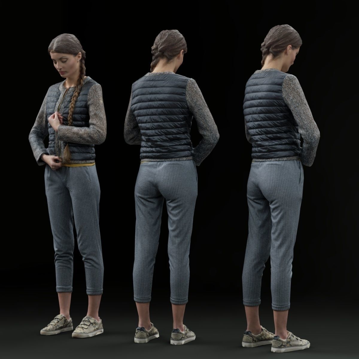 3D model Girl Zipping up Shiny Jacket VR / AR / low-poly | CGTrader