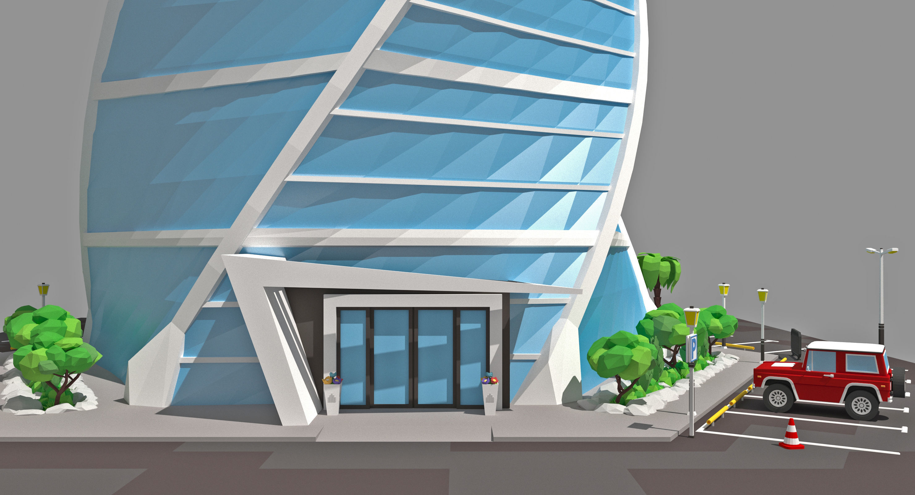3D model Stages of building a skyscraper in a low poly style VR / AR ...