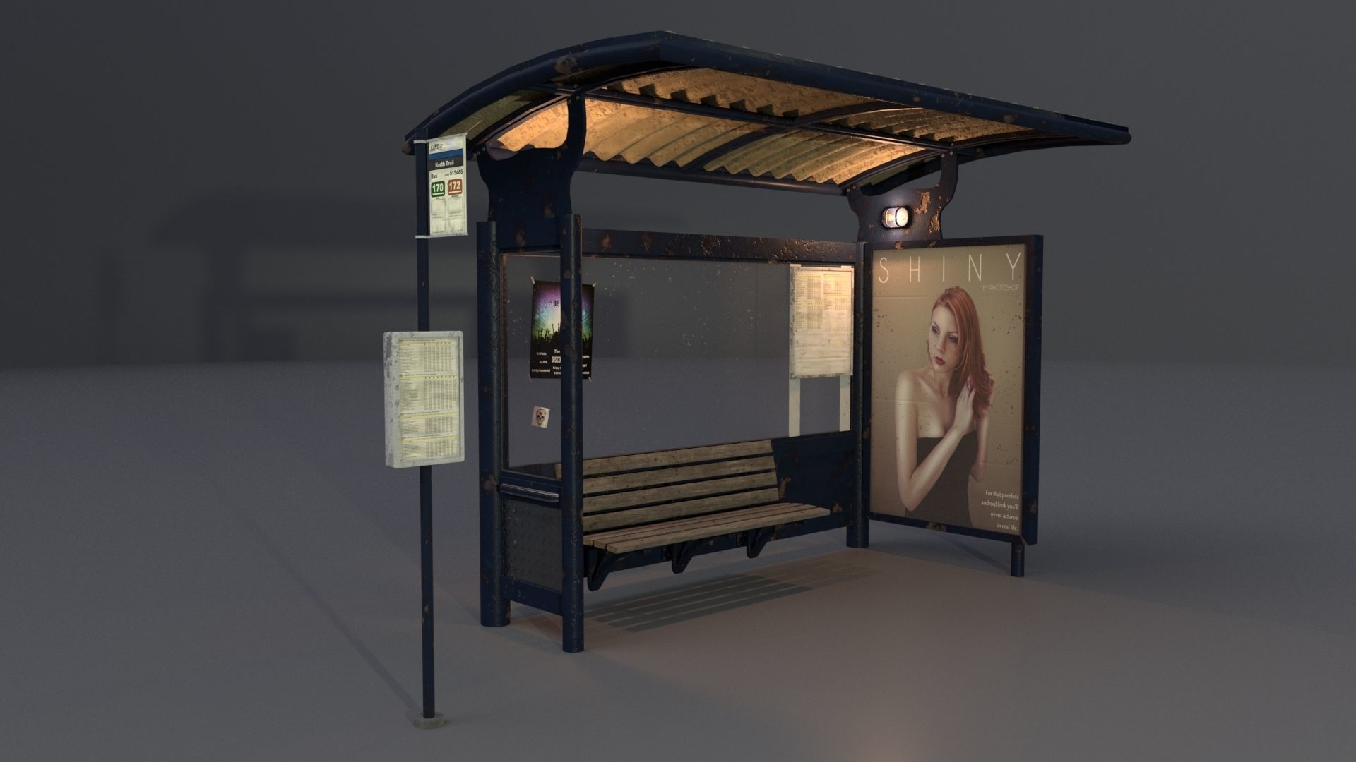 Bus station with timetable pole PBR 3D model | CGTrader