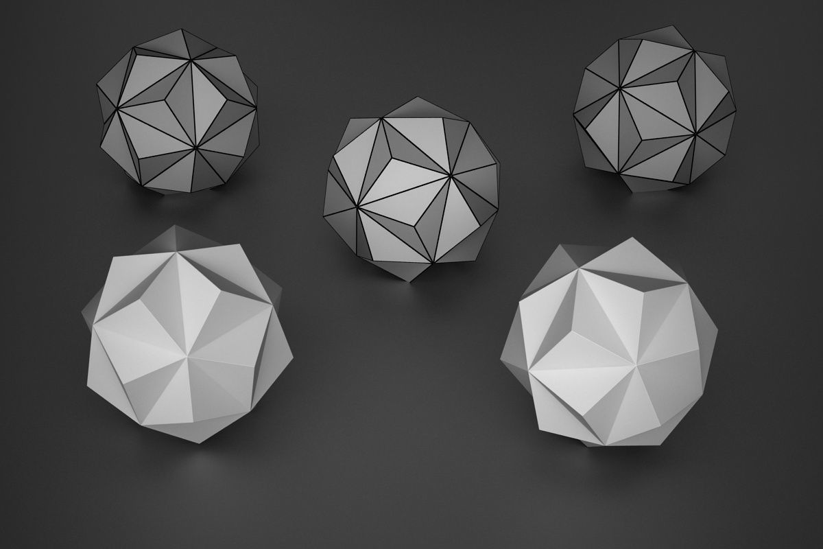 A set of fractal three-dimensional monochrome symbolic objects 3D model ...