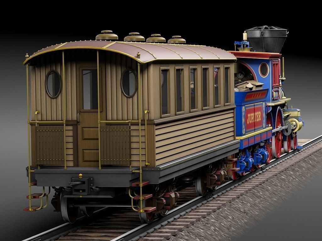 Jupiter Steam Train 1868 3D Model MAX OBJ 3DS FBX C4D LWO LW LWS ...