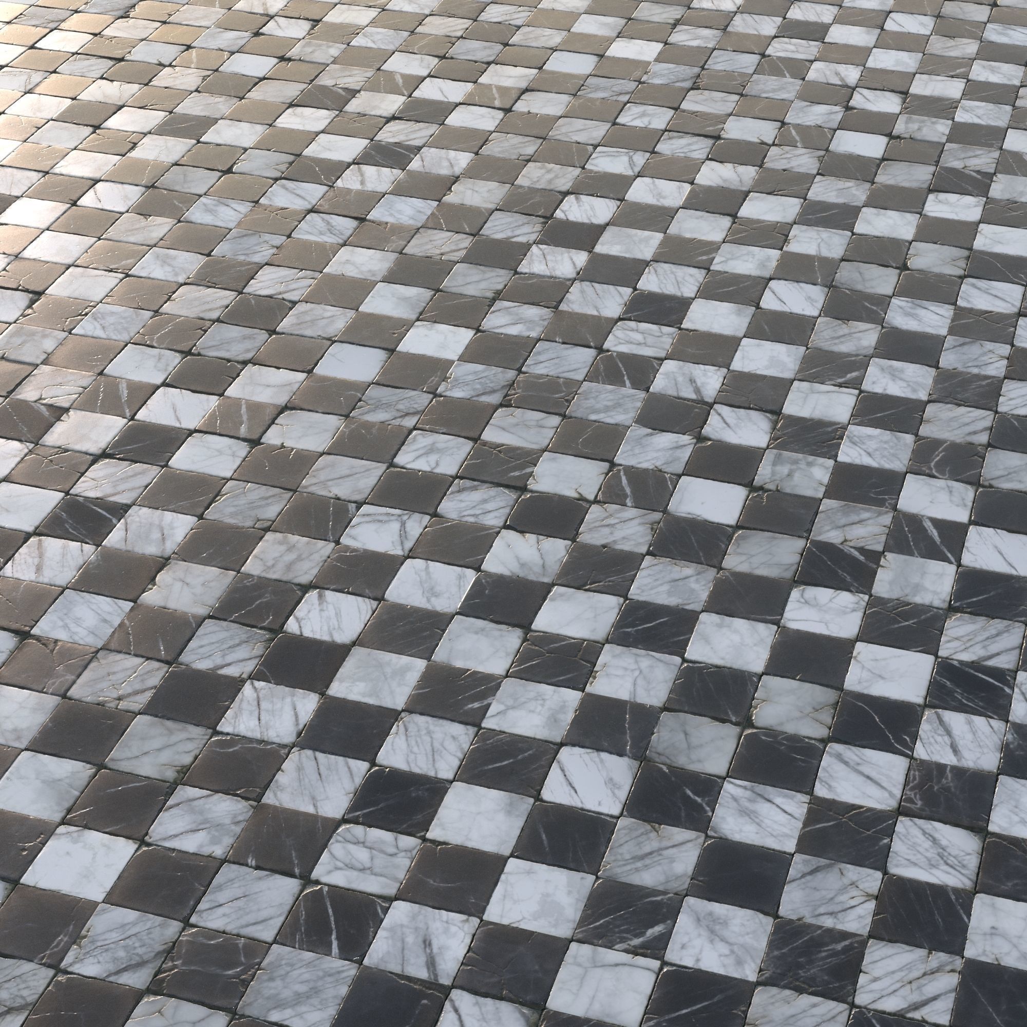 3D model Aged marble black and white chequered tiles