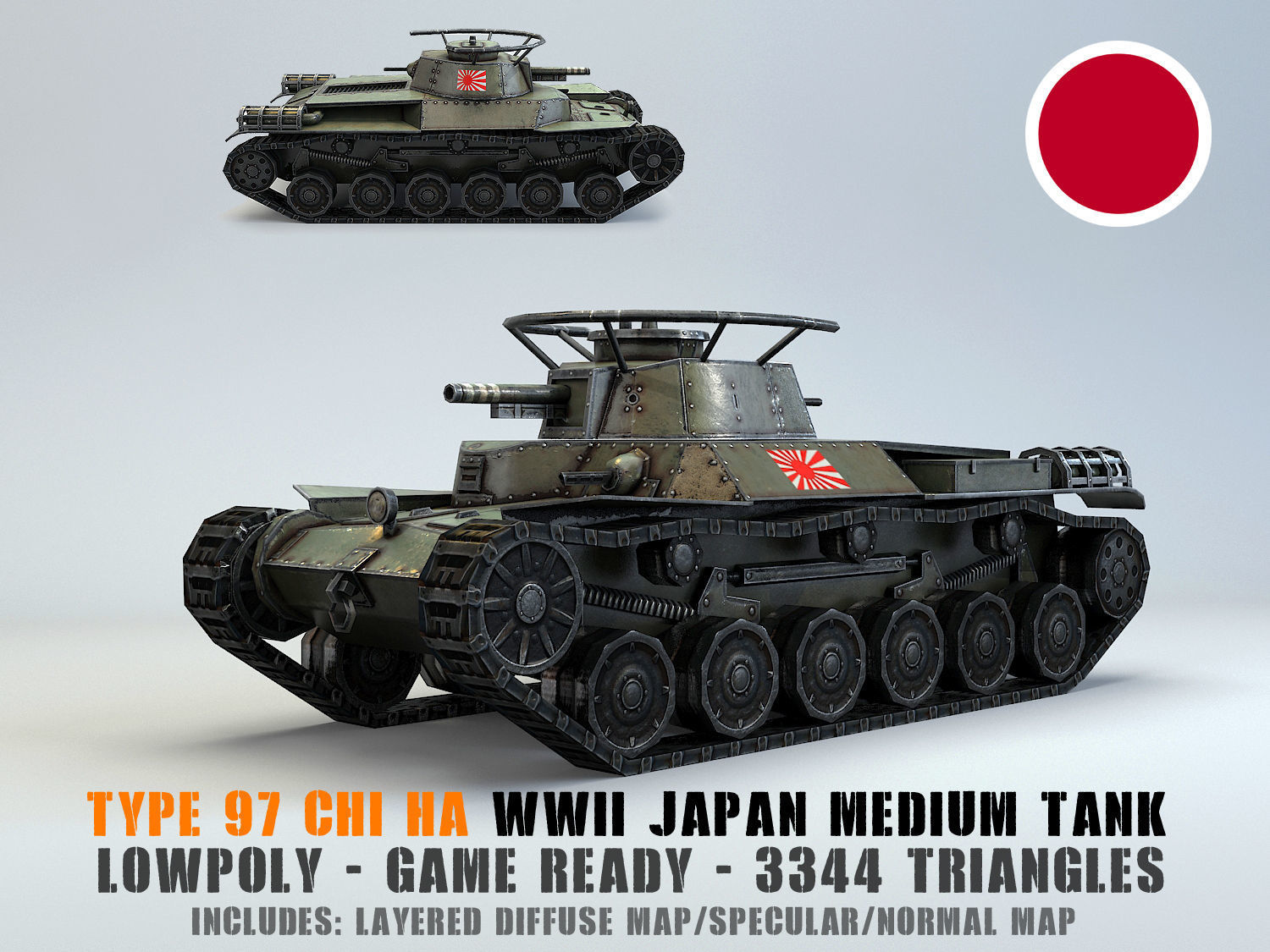 3D model Low Poly Type 97 Chi Ha medium tank VR / AR / low-poly | CGTrader