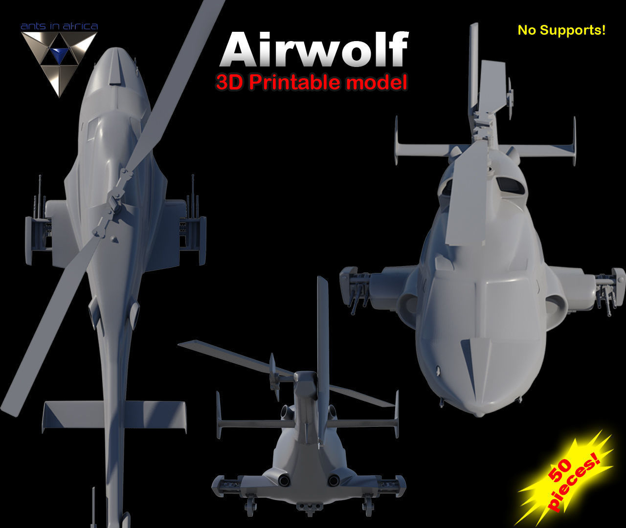Airwolf Bell 222 Replica 3D model 3D printable | CGTrader