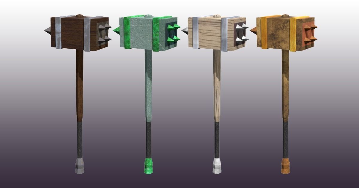 3D model Lowpoly one-handed hammer pack VR / AR / low-poly rigged ...