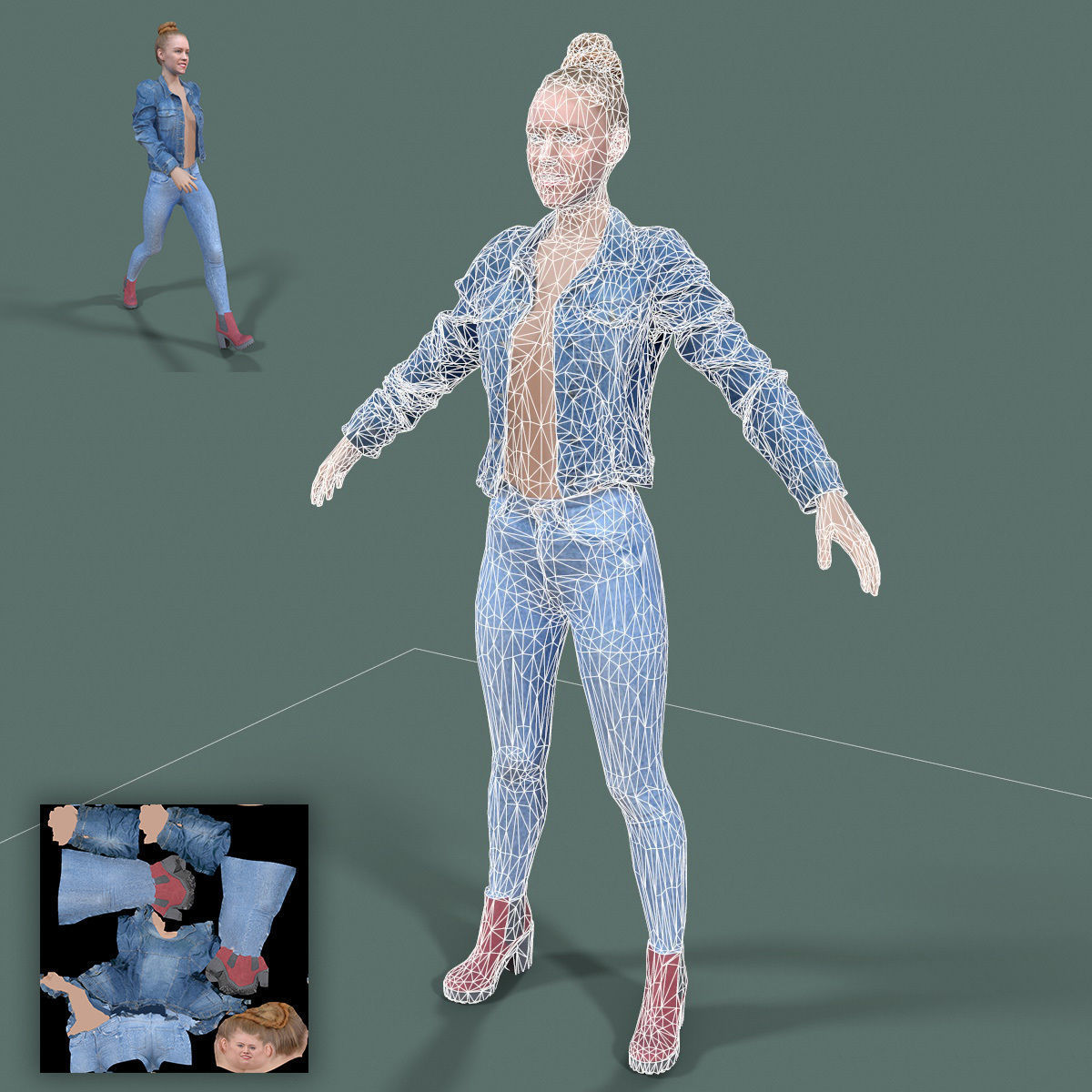 3D model Rigged Jeans Girl Walking Animation VR / AR / low-poly rigged ...