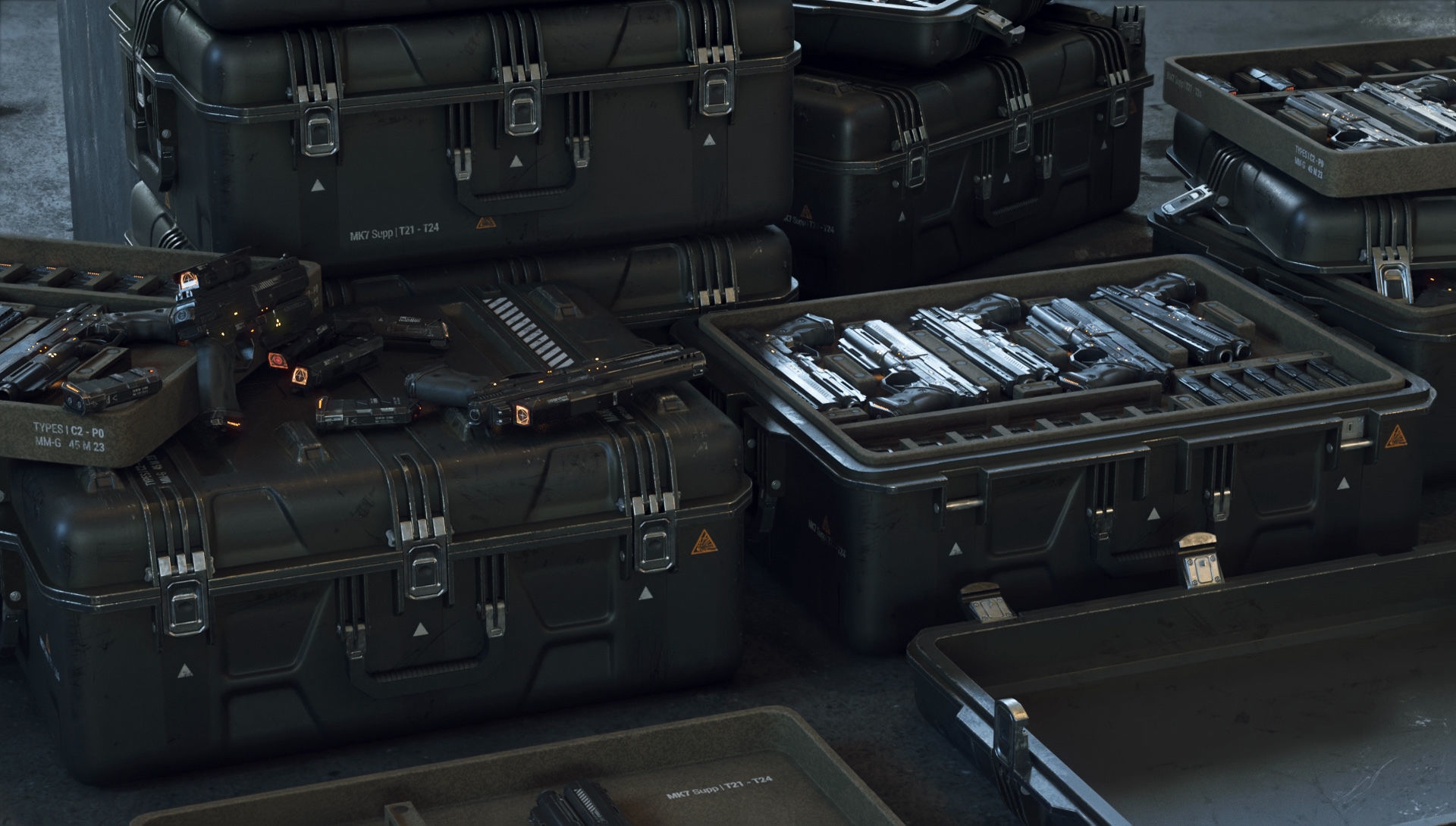 3D model Gun and Boxes SciFi - PBR 3D Asset Kit VR / AR / low-poly ...