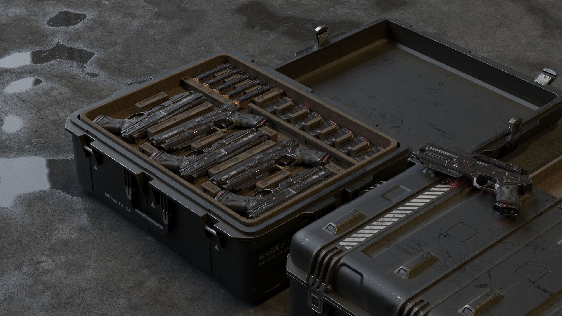 3D model Gun and Boxes SciFi - PBR 3D Asset Kit VR / AR / low-poly ...
