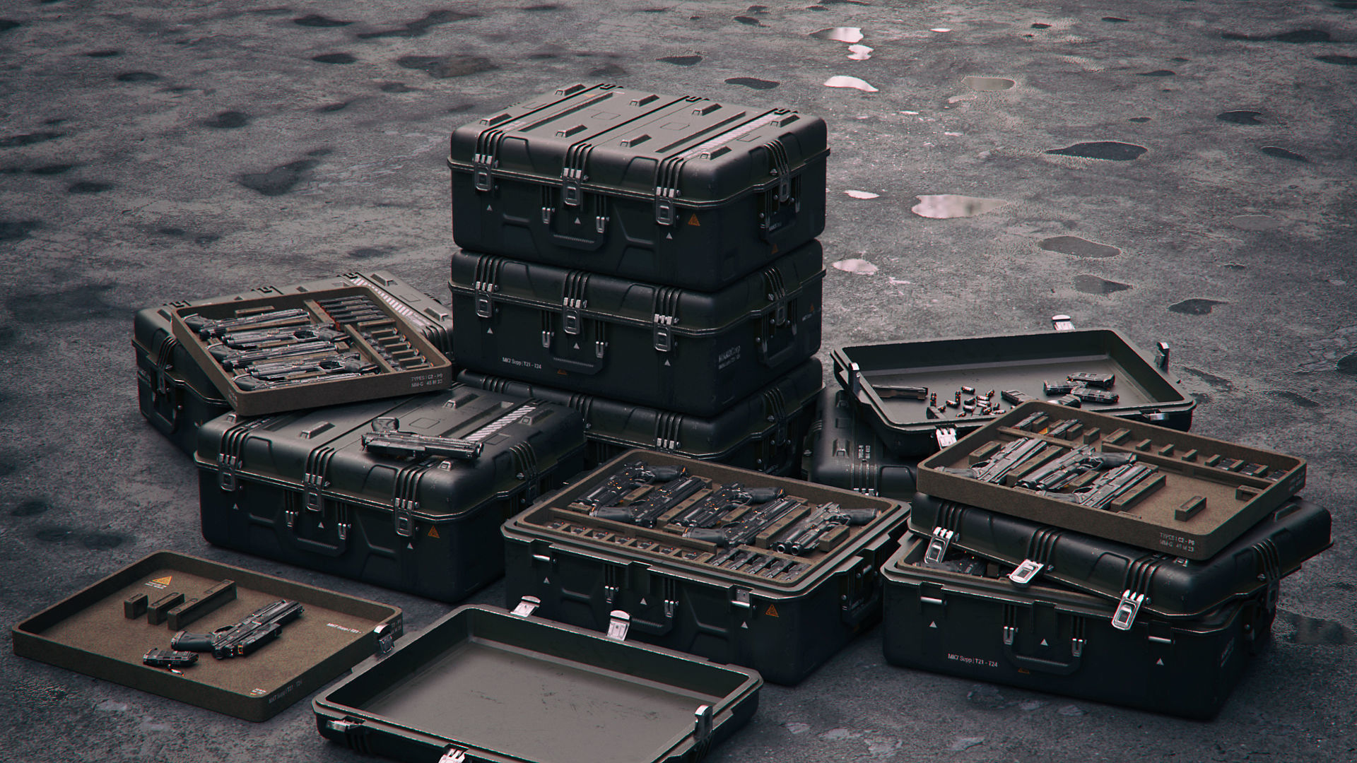 3D model Gun and Boxes SciFi - PBR 3D Asset Kit VR / AR / low-poly ...