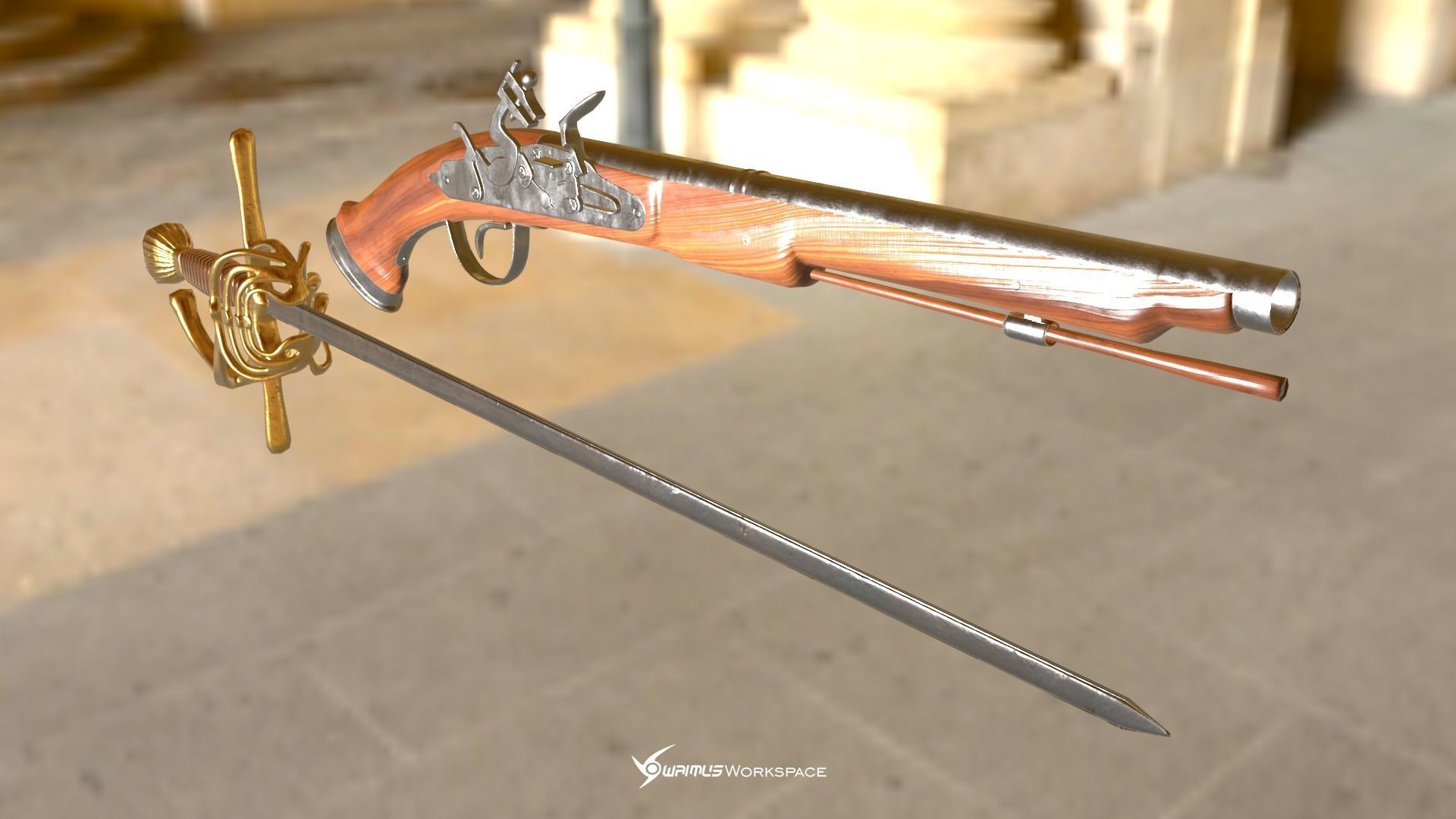 3D model Flintlock Pistol and Rapier Sword VR / AR / low-poly | CGTrader