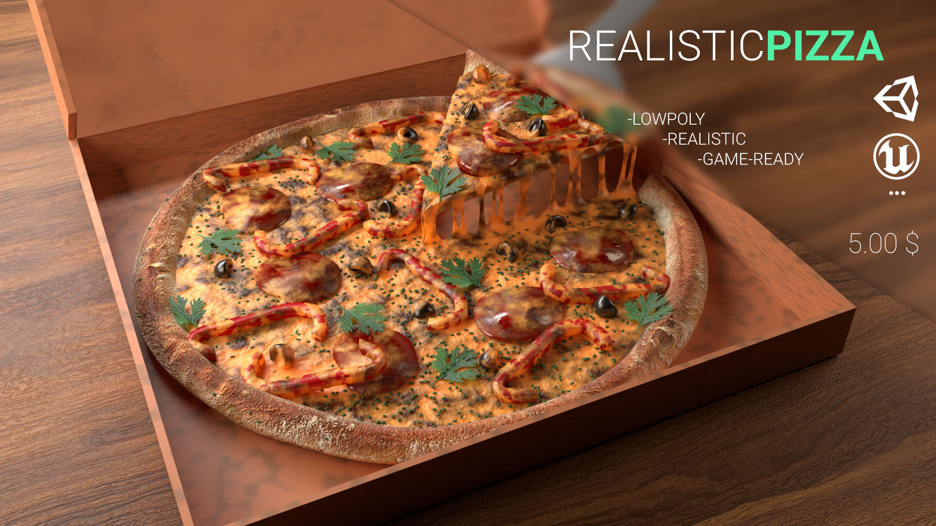 3D model realistic Pizza in box with fork VR / AR / low-poly | CGTrader