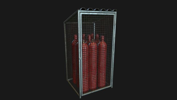 3D model Low Poly PBR Gas Bottle with Storage Cage VR / AR / low-poly ...