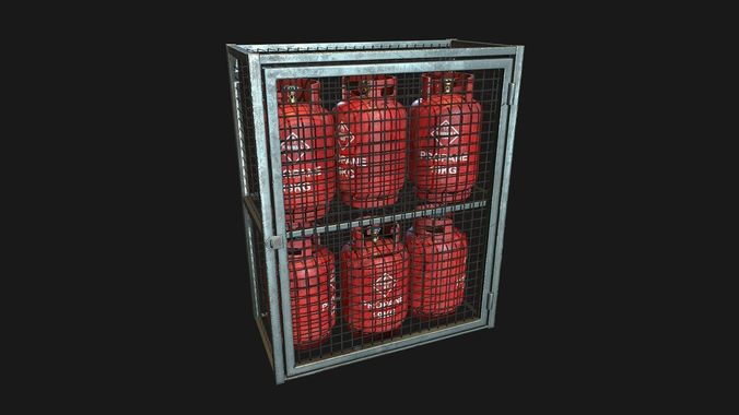 3D model Low Poly PBR 19kg Gas Bottle with Storage Cage VR / AR / low ...