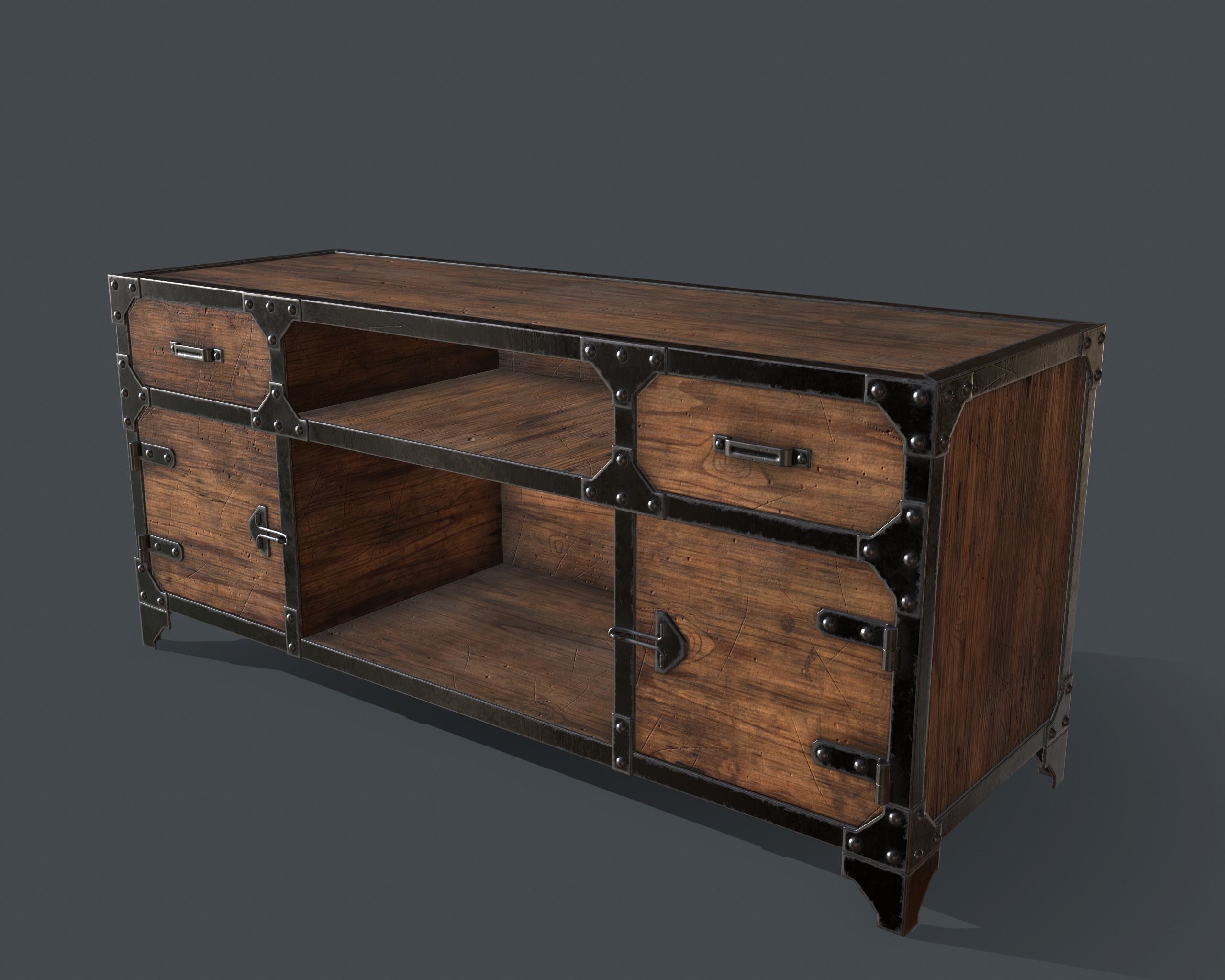 3D asset Industrial Style Media Console for PBR 2