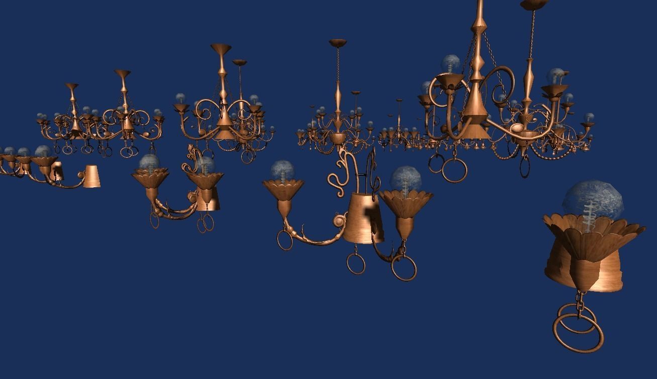 3D model Low-Poly Lamps collection chandelier on concrete wall VR / AR ...