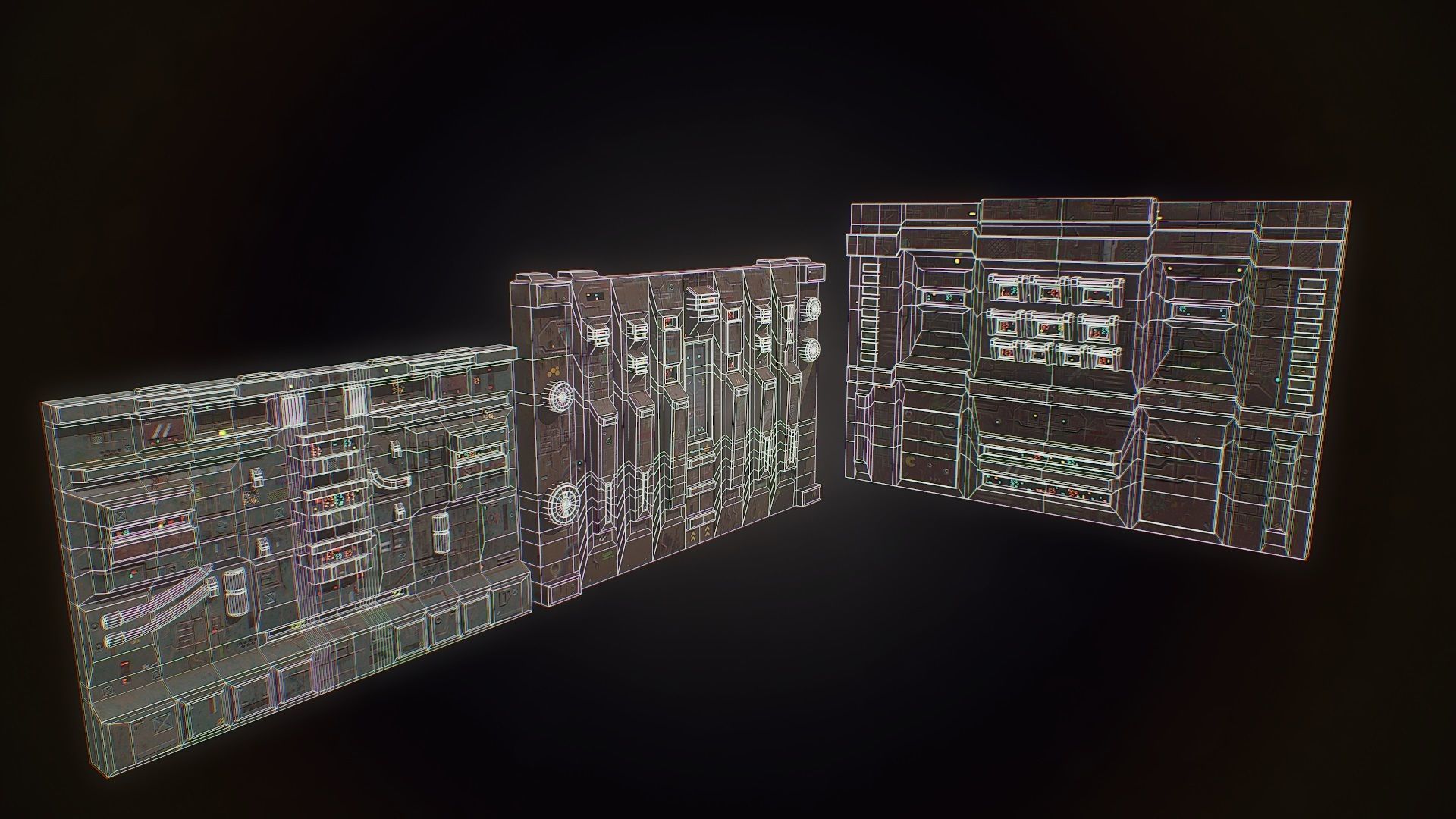 3D model Low poly sci fi facades environment assets VR / AR / low-poly ...