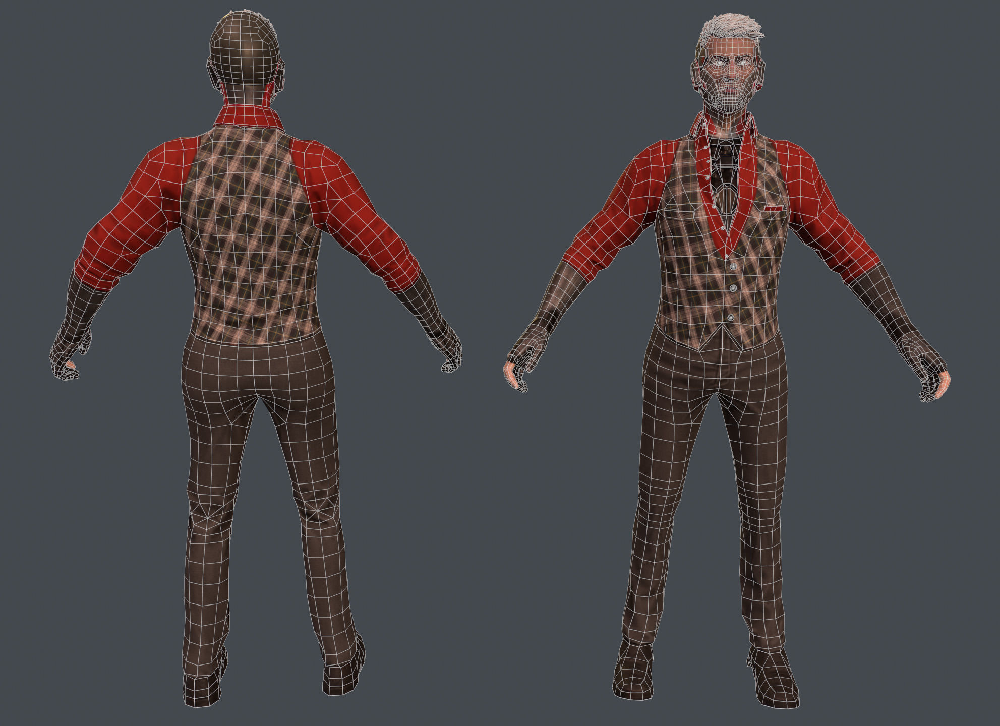 3D model Gunman man in vest and plaid shirt VR / AR / low-poly rigged ...