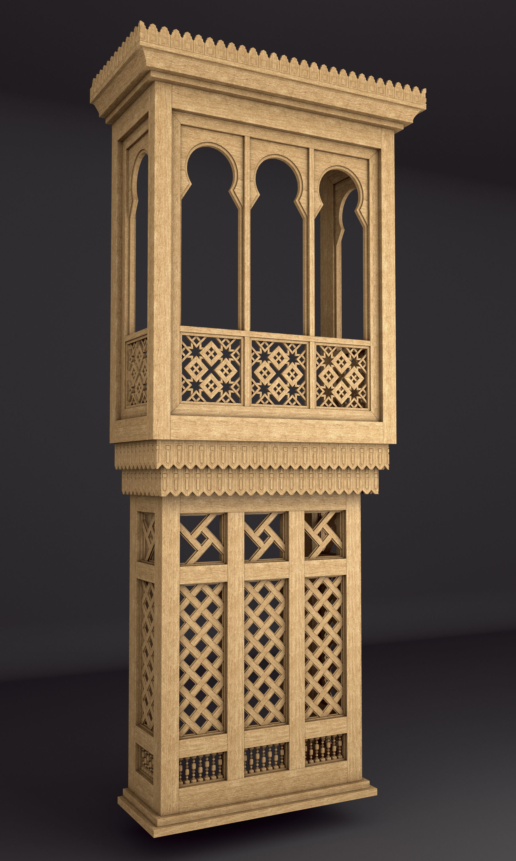 Mashrabiya 5 ornate wooden building with balcony 3D model | CGTrader