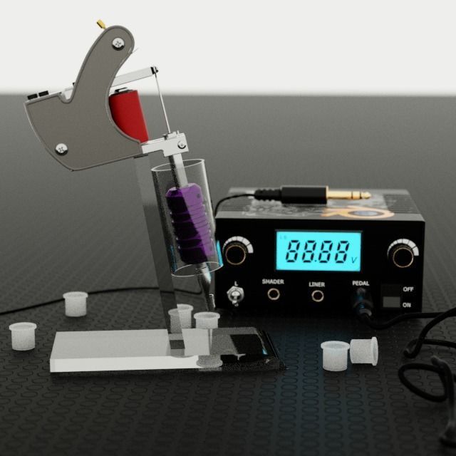 Tattoo gun kit 3D model rigged | CGTrader