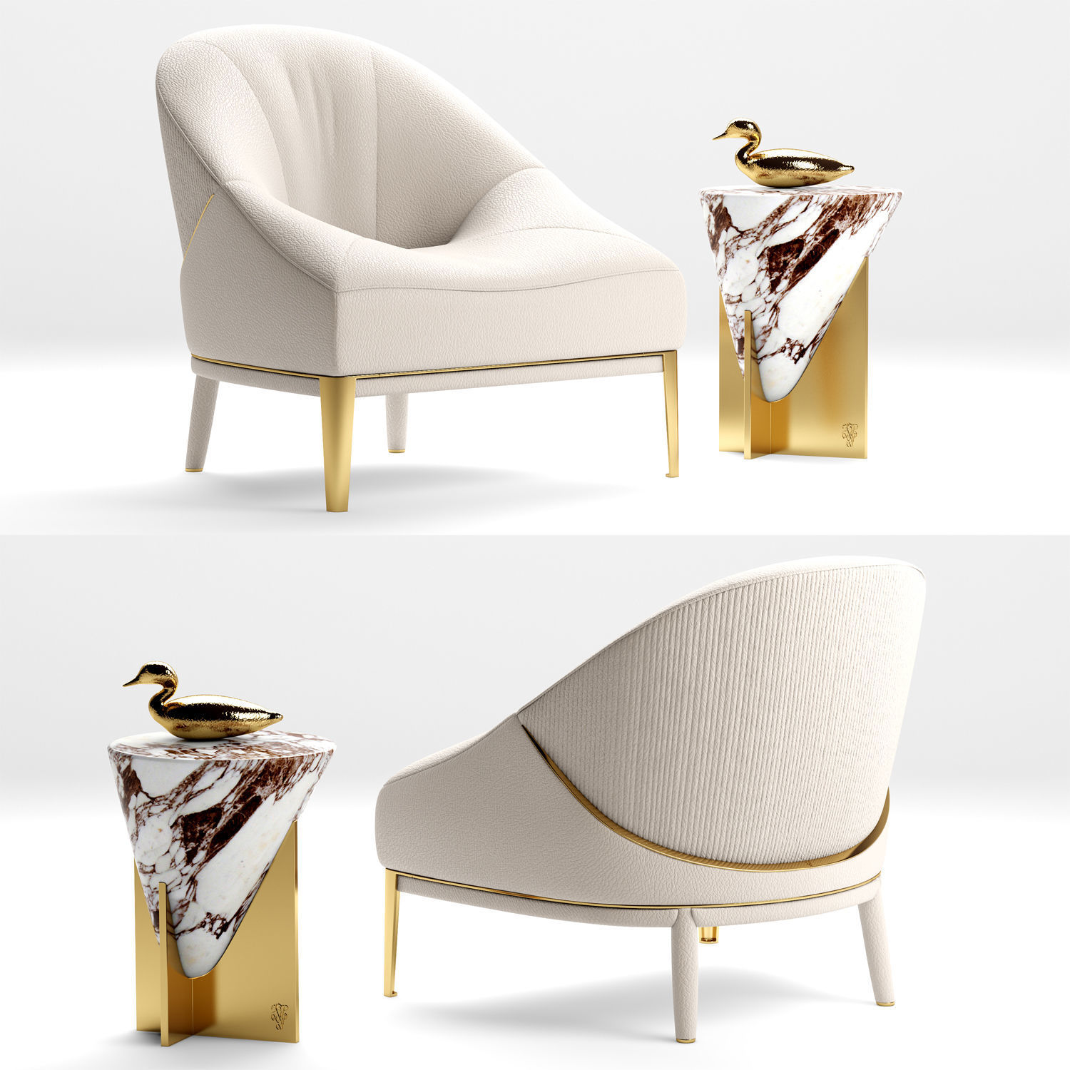 Minstrel small table and Rosemary leather armchair - Visionnaire 3D ...